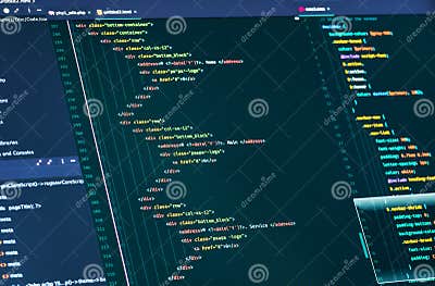 Computer Script Code. Lines of Html and Css Code, Closeup. Web Design ...