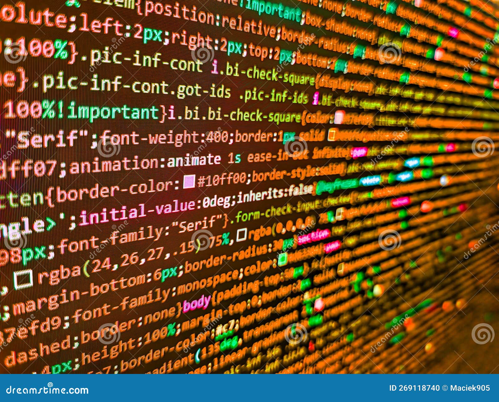 Computer Script Coding Source Code On Desktop Monitor Html5 Real Css Code Developing Screen