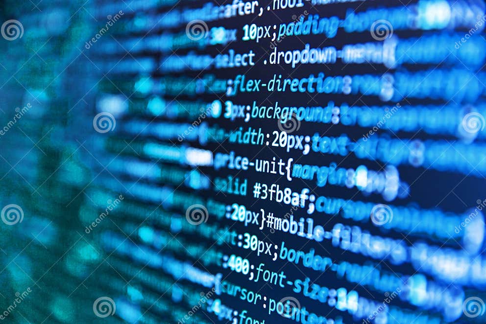 Computer Script Coding Source Code On Desktop Monitor Software Developer Programming Code Stock