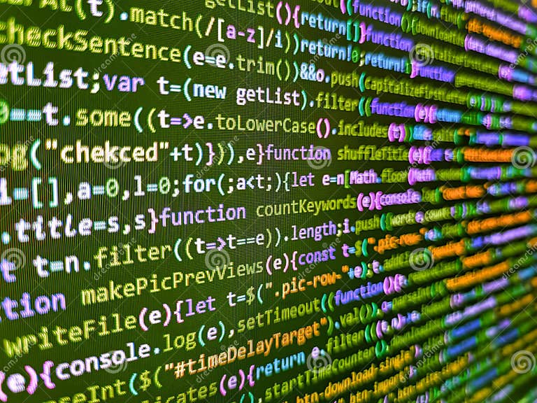 Computer Script. Innovative Startup Project. Abstract Screen of Software. Screenshot with Random ...