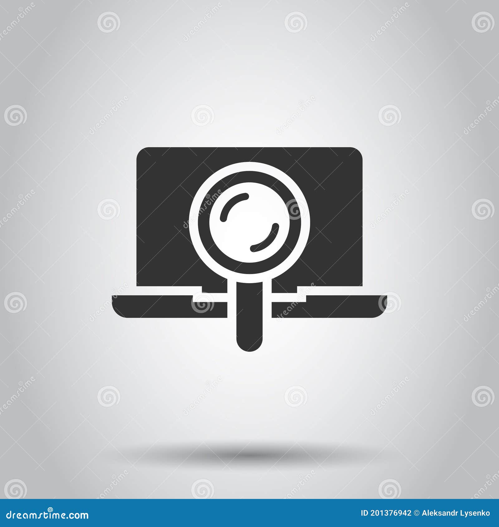 Computer Search Icon in Flat Style. Laptop with Magnifying Glass Vector ...