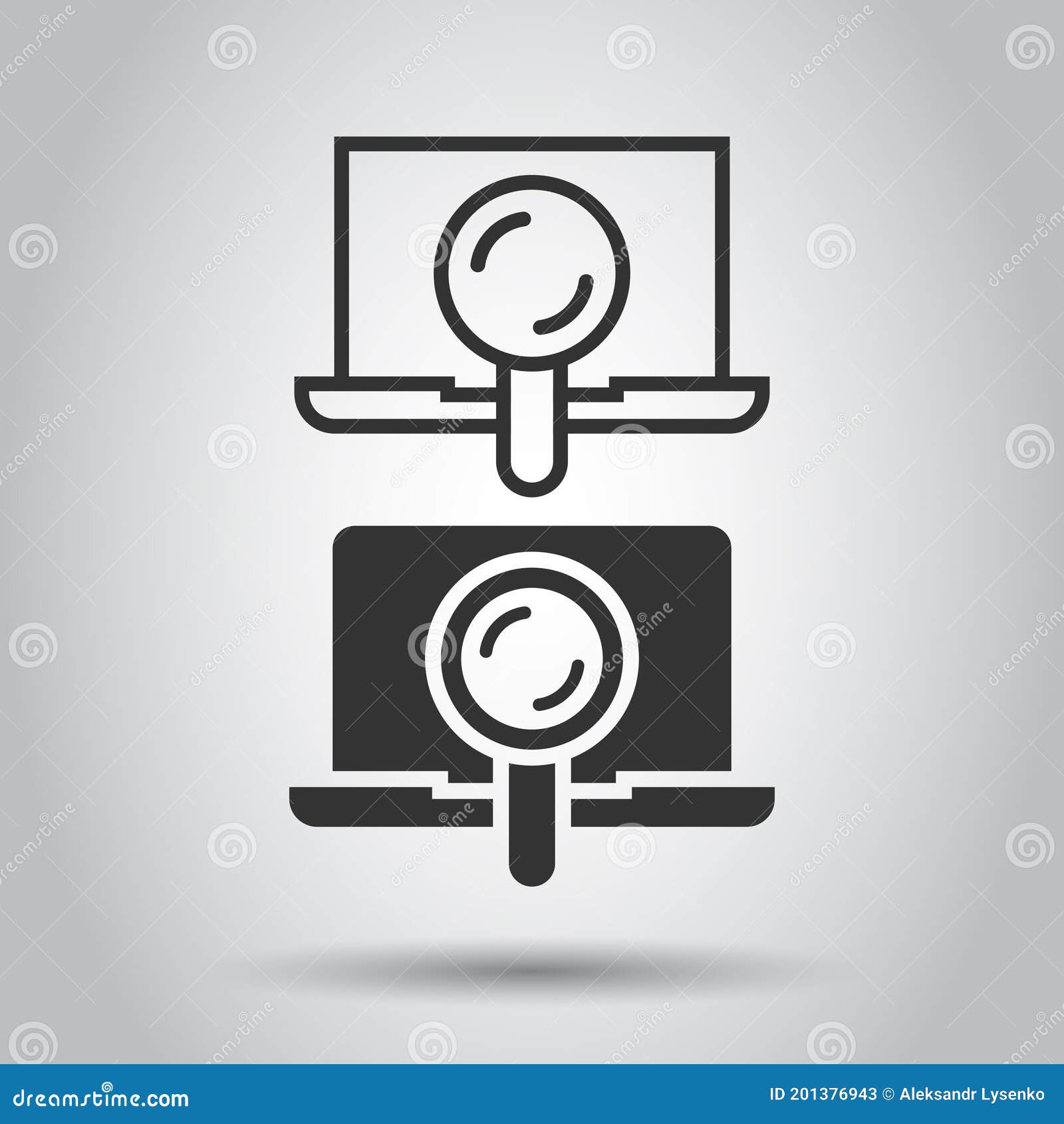 Computer Search Icon in Flat Style. Laptop with Magnifying Glass Vector ...