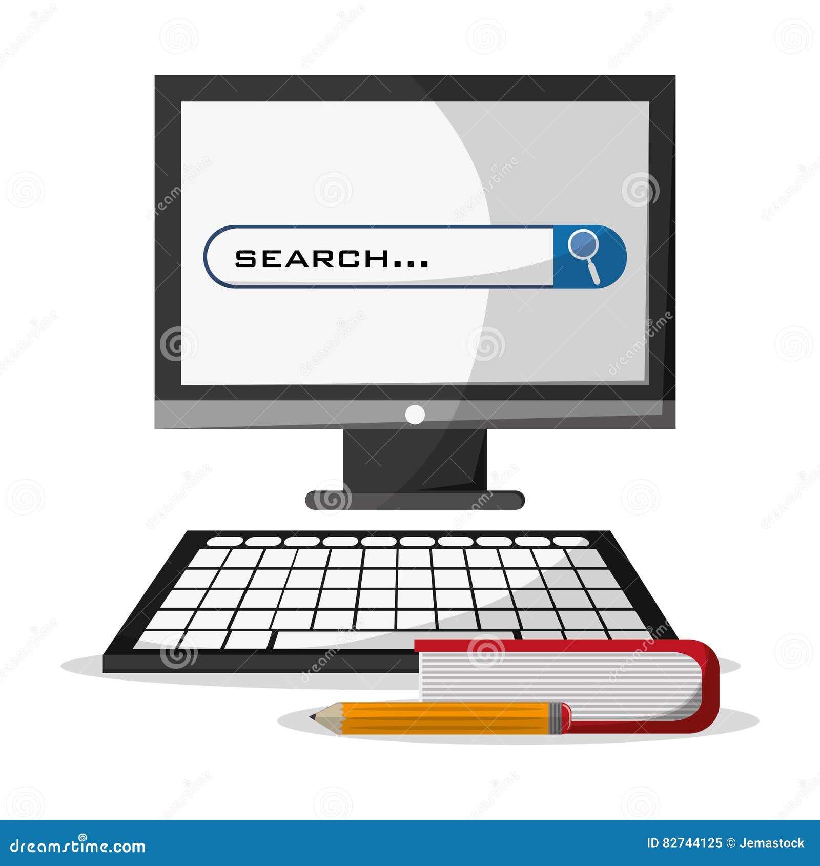 Computer Search Learning Book and Pencil Stock Vector - Illustration of ...