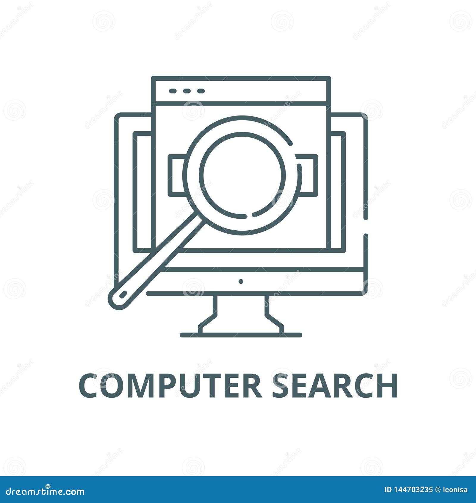 Computer Search Line Icon, Vector. Computer Search Outline Sign ...