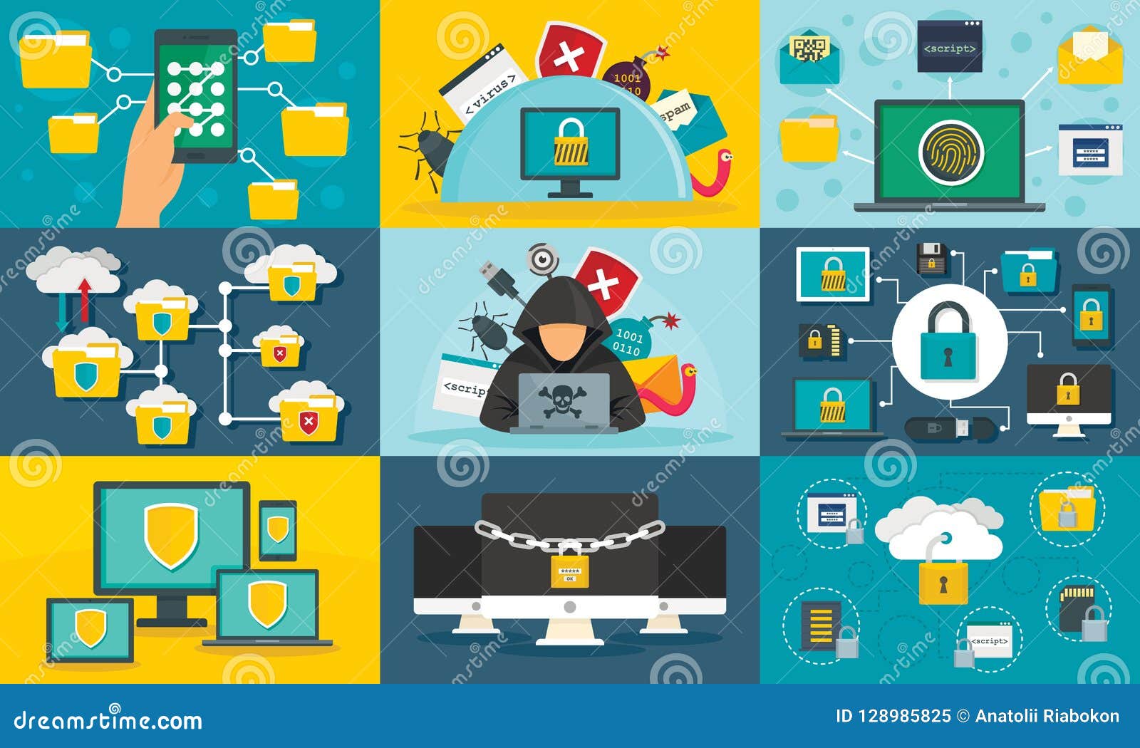 Computer Security Banner Set, Flat Style Stock Vector - Illustration of ...