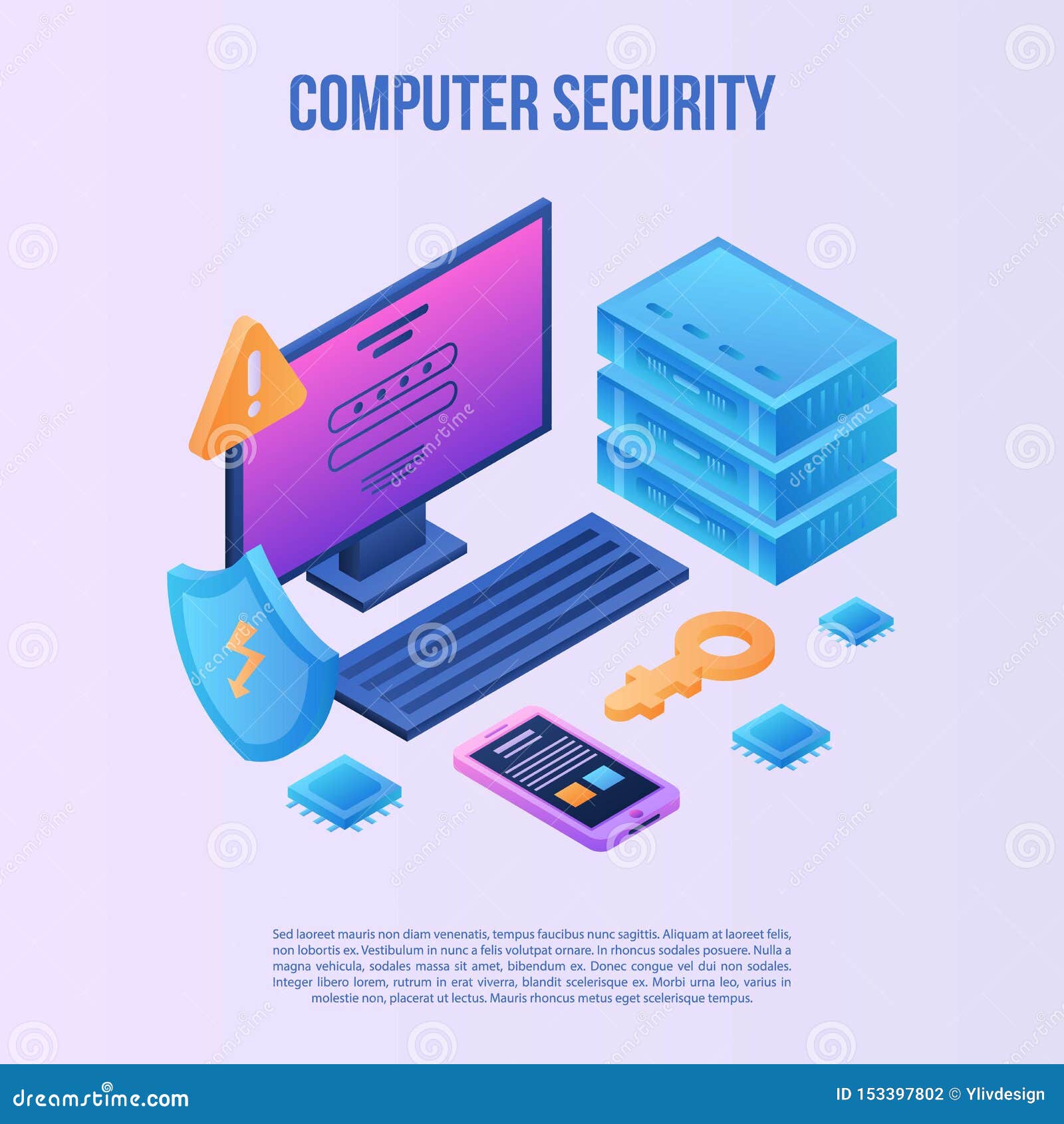 Computer Security Concept Background, Isometric Style Stock Vector ...