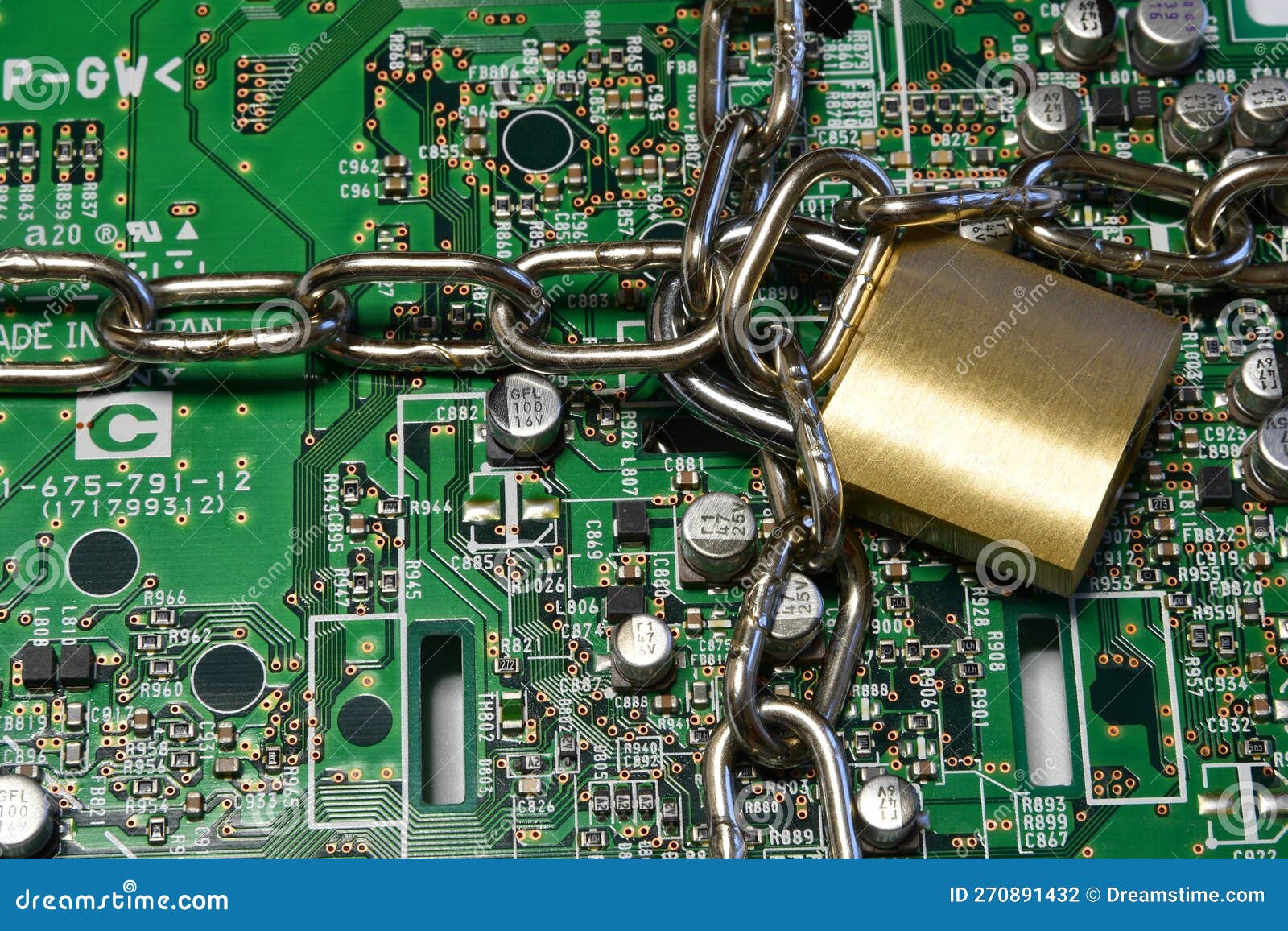 Computer Security Concept. Iron Chain and Padlock on Green Computer ...