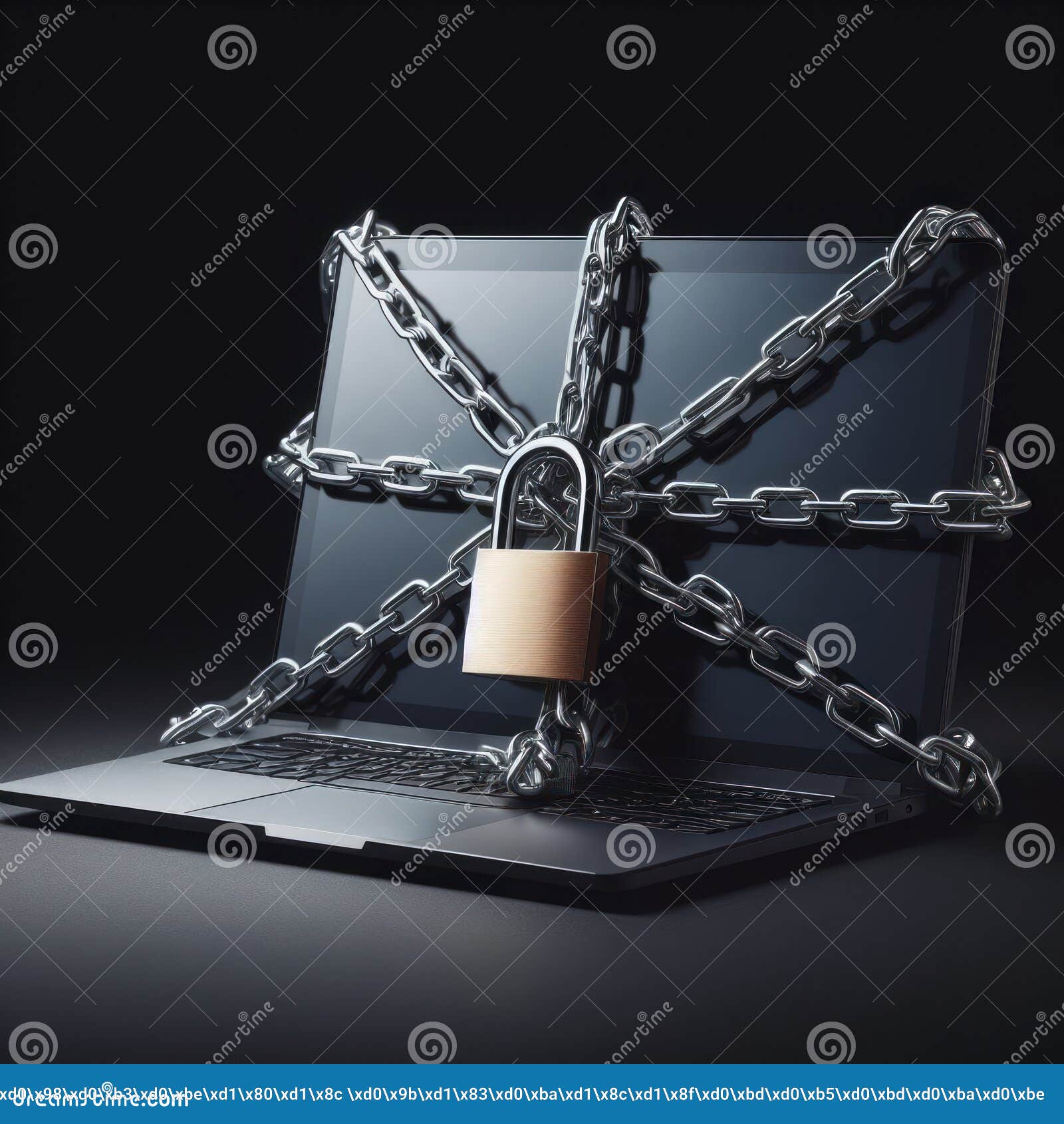 Computer Security Concept. a Laptop Wrapped in Chains and Secured with ...