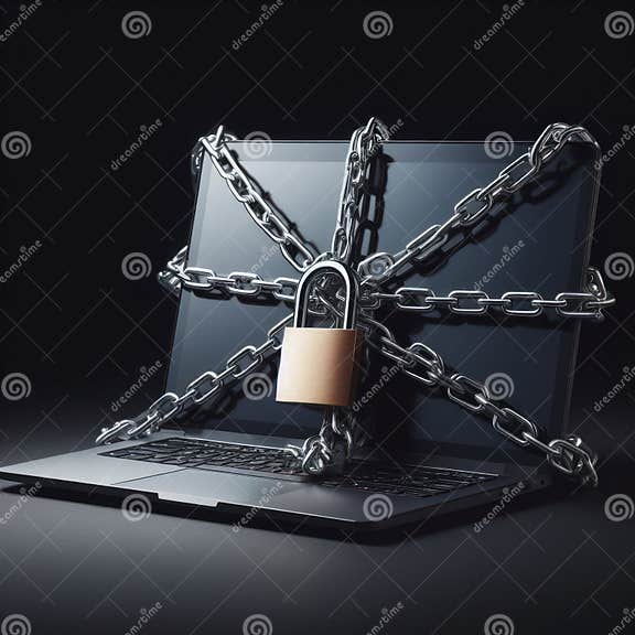 Computer Security Concept. a Laptop Wrapped in Chains and Secured with ...