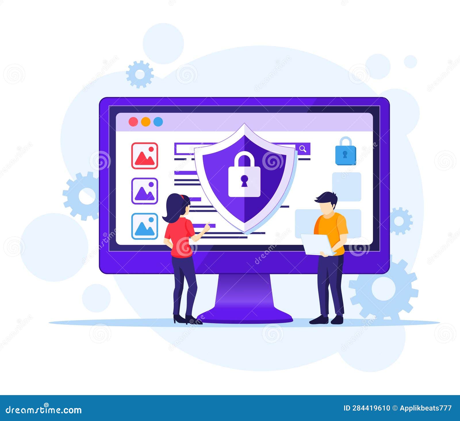 Computer Security Concept, People Work on Screen Protecting Data and ...
