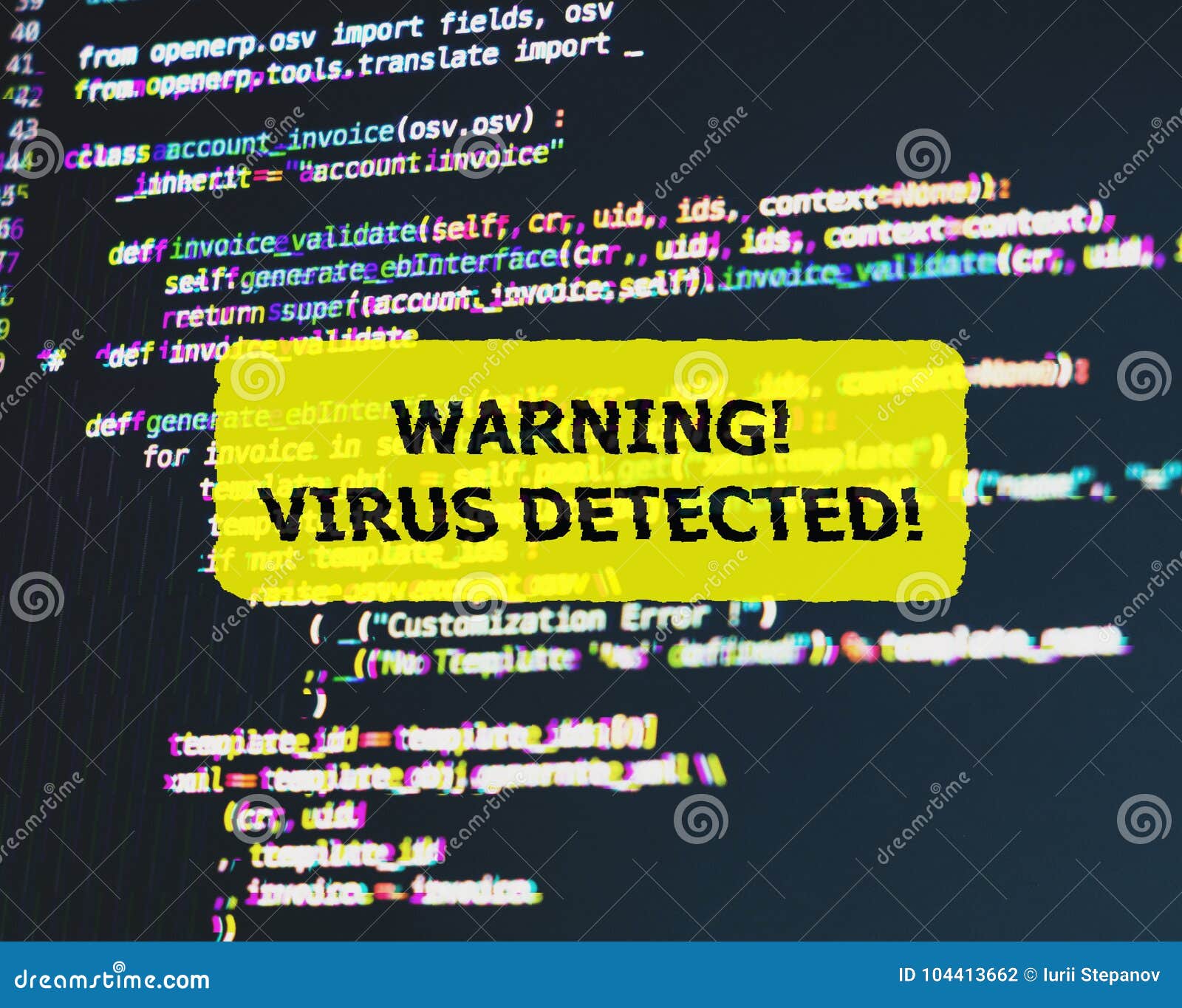Program Code with Virus Alert. Glitch Effect Added Stock Photo - Image ...