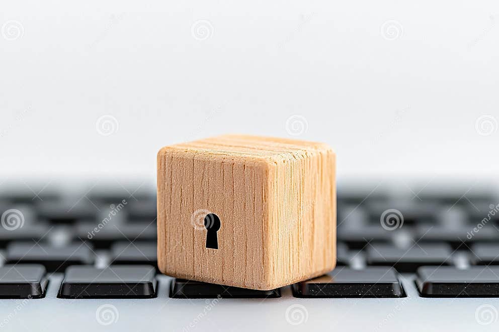 Computer Security Concept with Wooden Block and Lock Graphic. Stock ...