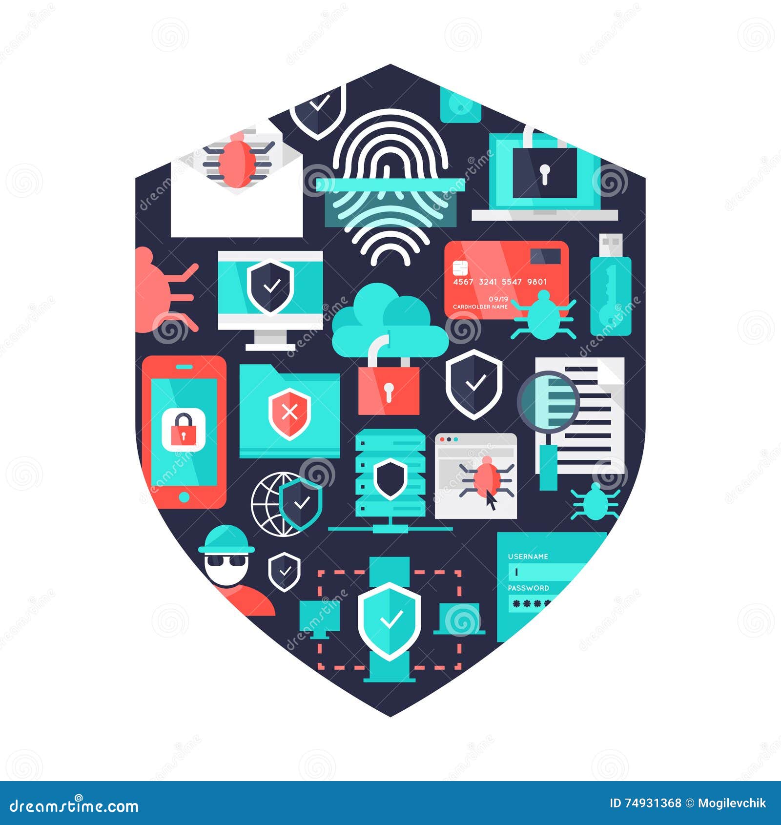 Computer Security Decorative Elements Stock Vector - Illustration of ...