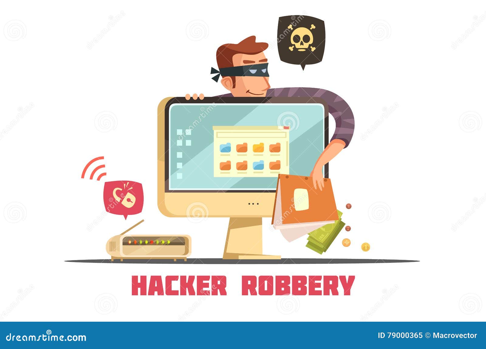 Computer Security Hacker Retro Cartoon Icon Stock Vector - Illustration ...