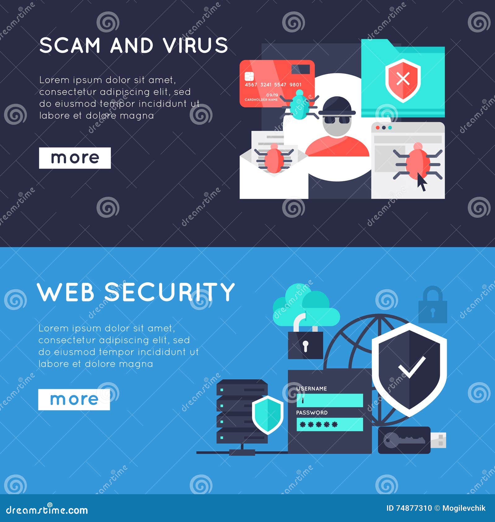 Computer Security Horizontal Banners Stock Vector - Illustration of ...