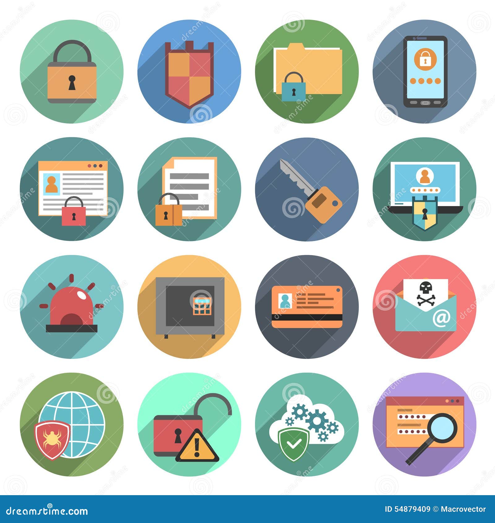 Computer Security Icons Set Flat Round Stock Vector - Illustration of ...