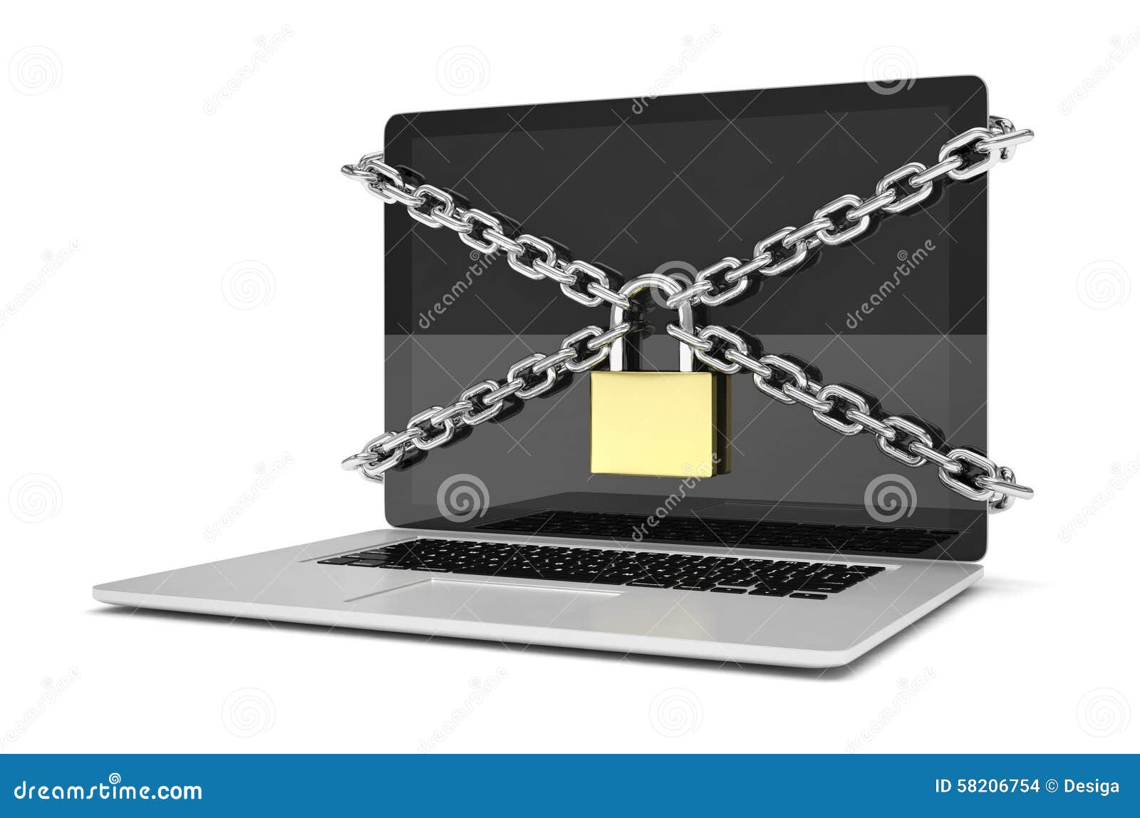 Computer Security. Laptop Locked with Chains and Stock Illustration ...