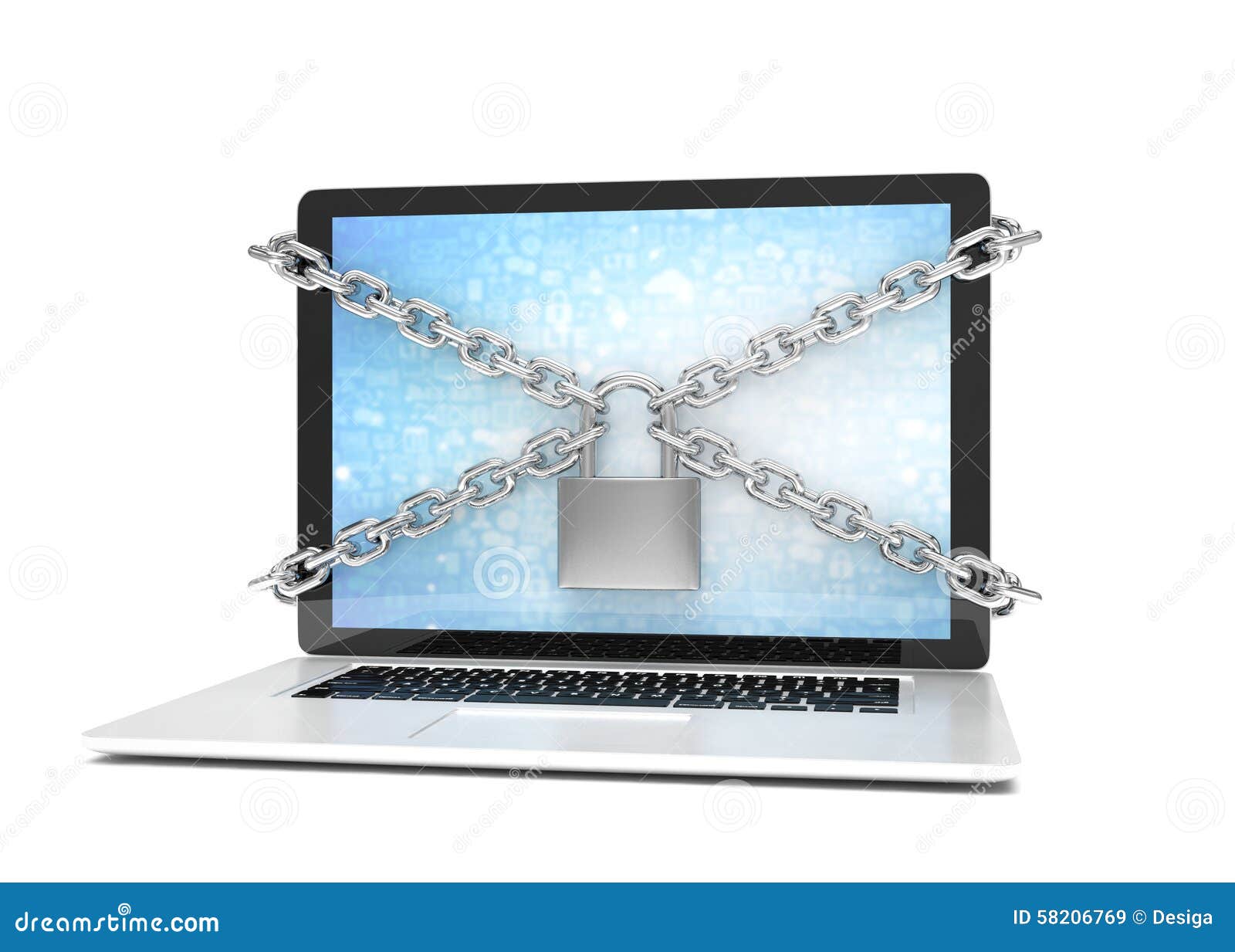 Computer Security. Laptop Locked with Chains and Stock Illustration ...