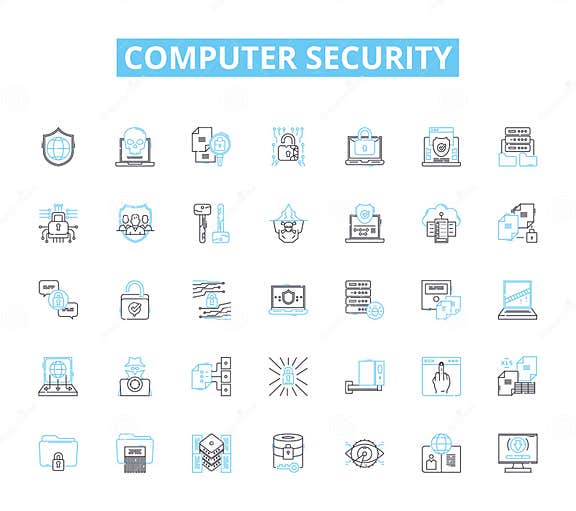 Computer Security Linear Icons Set. Firewall, Cryptography, Malware, Authentication, Encryption ...