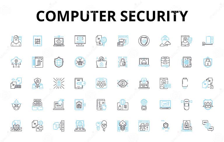 Computer Security Linear Icons Set. Firewall, Cryptography, Malware ...