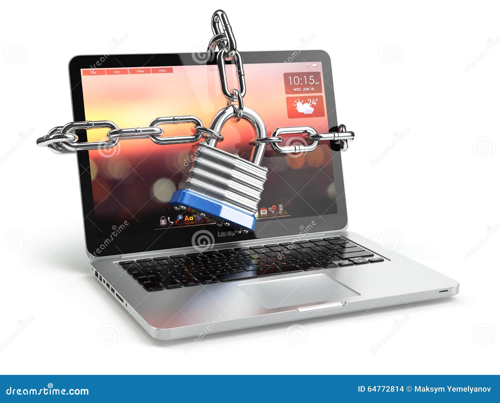 Computer Security or Safety Concept. Laptop Keyboard with Lock a Stock ...