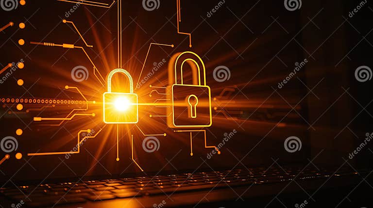 Computer Security and Secure Connection Concept or Cyber Security Service, Security Lock with ...