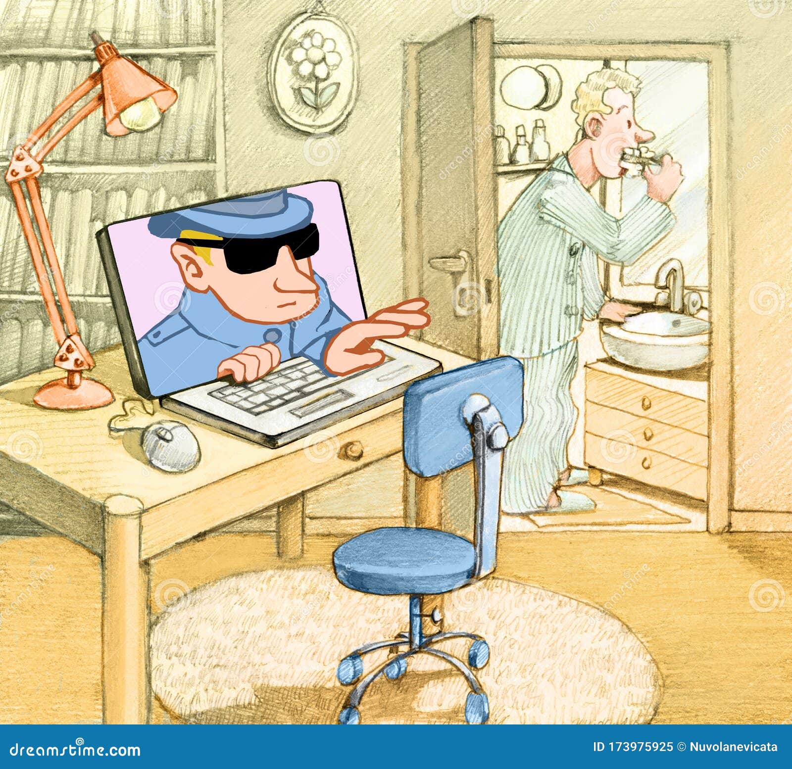 Computer Security Pencil Draw Stock Illustration - Illustration of ...