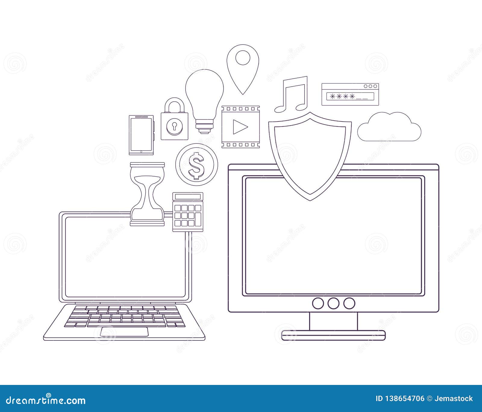 Computer with Security Symbol Stock Vector - Illustration of internet ...