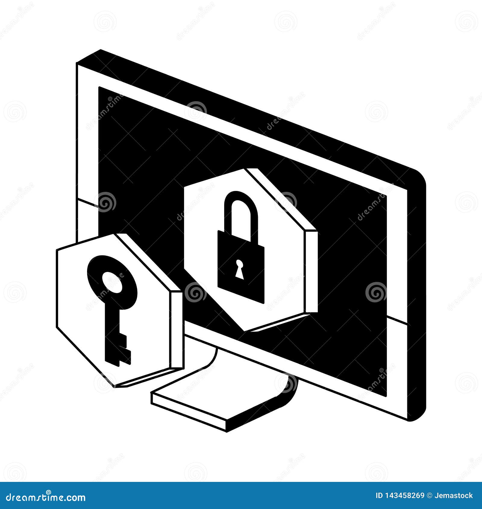 Computer Security System in Black and White Stock Vector - Illustration ...