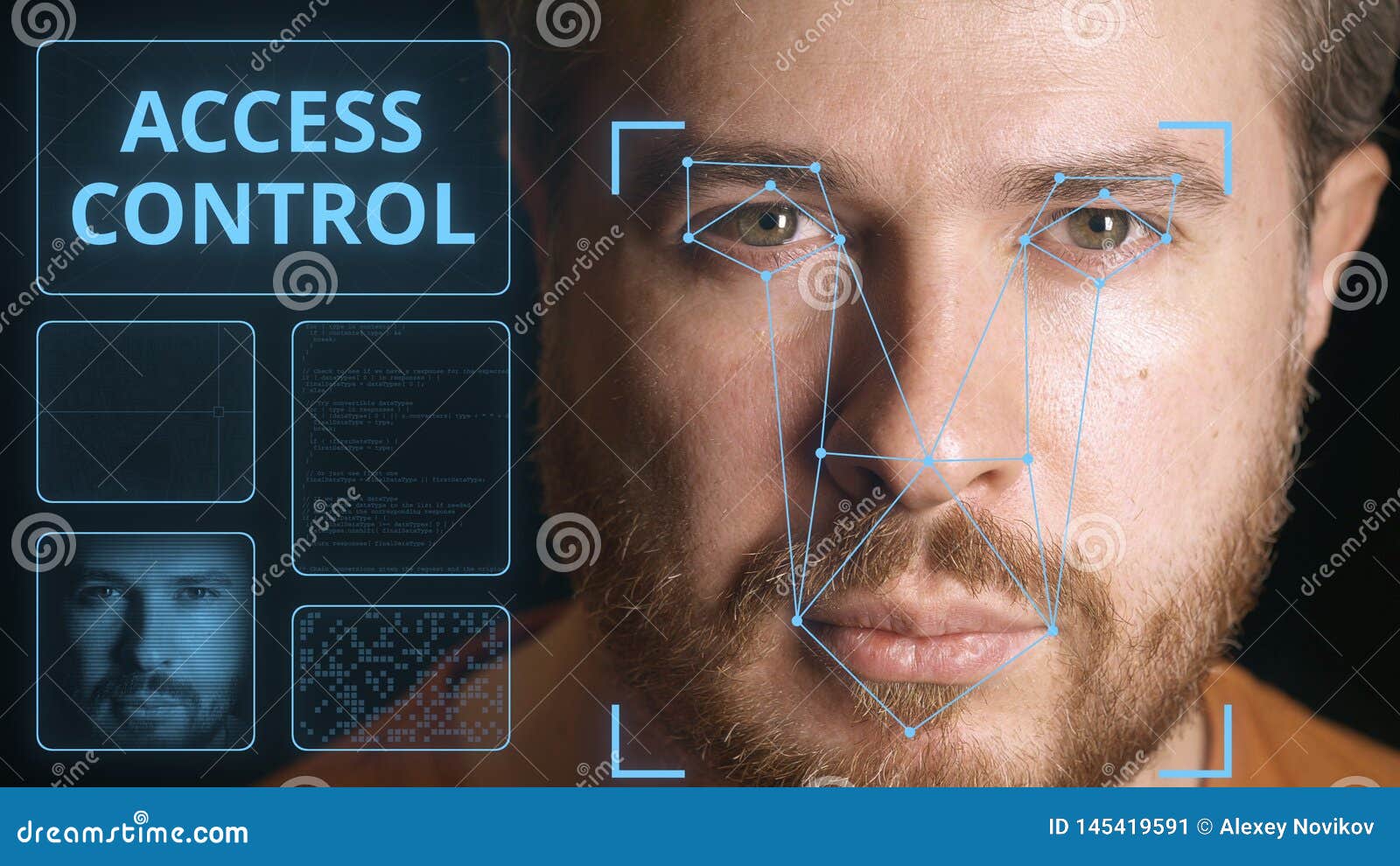 Security System Scanning Man`s Face. Electronic Access Control Related ...