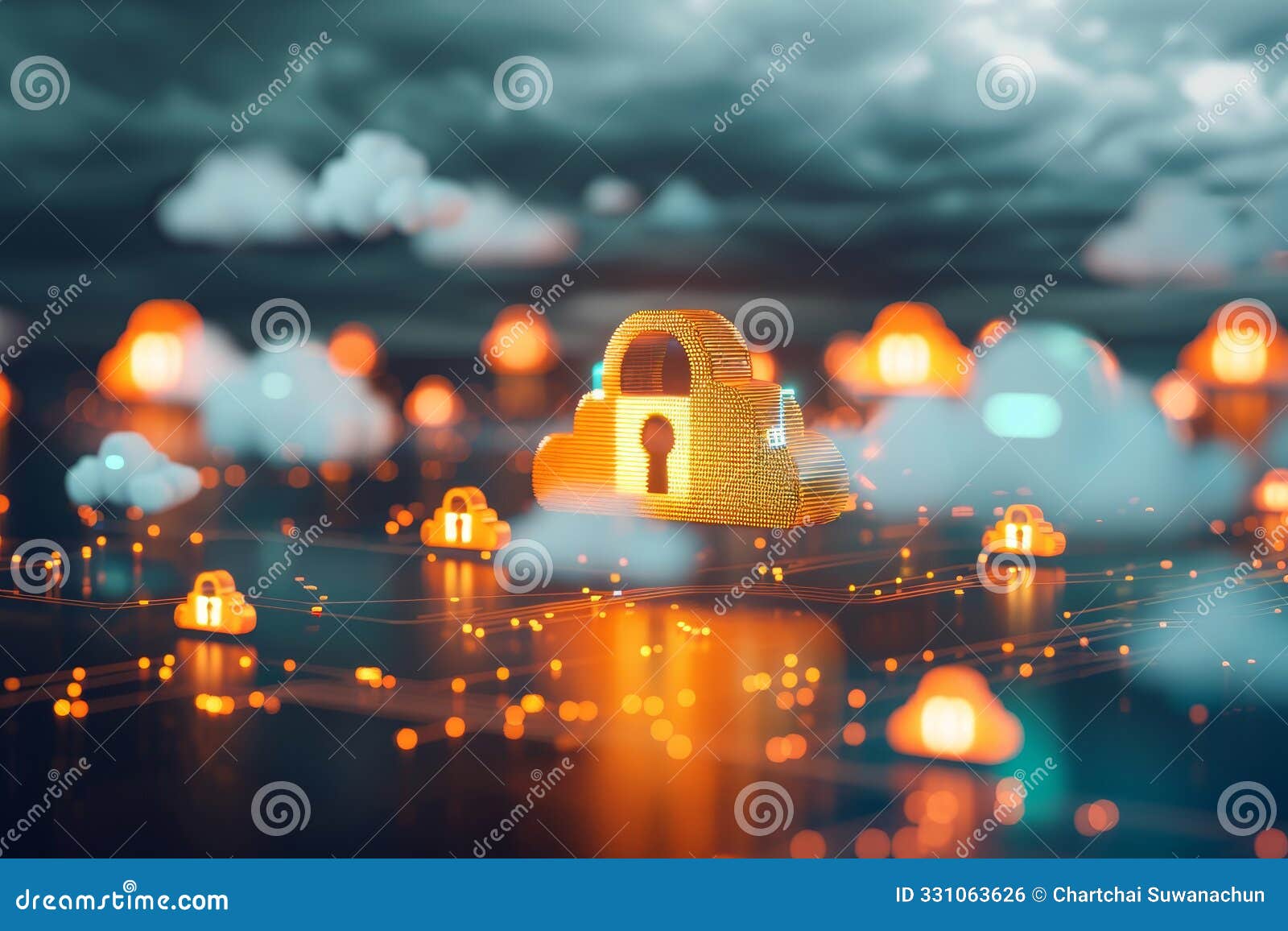 A Computer Security System is Shown in a Dark Background with a Golden ...