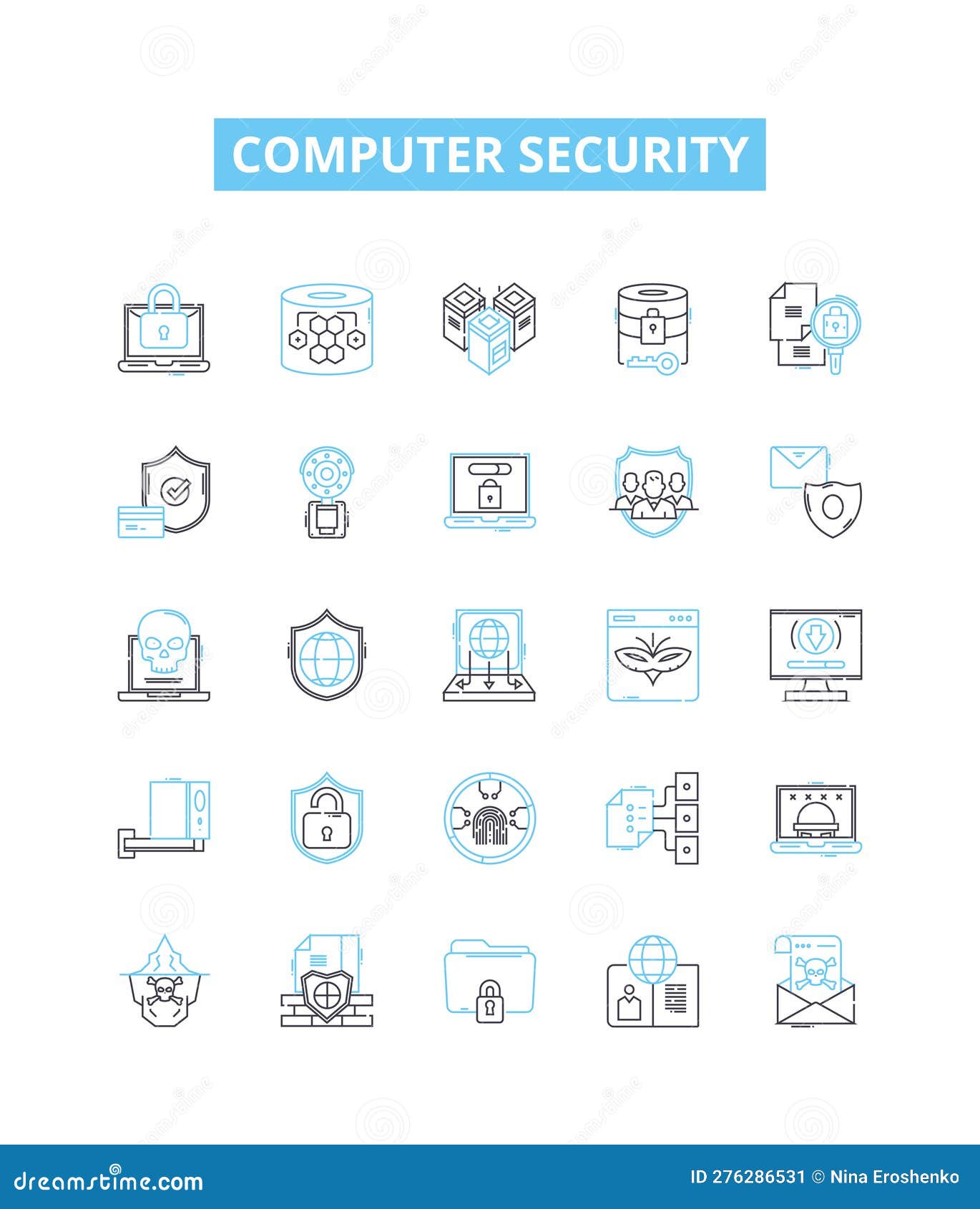 Computer Security Vector Line Icons Set. Antivirus, Firewall ...