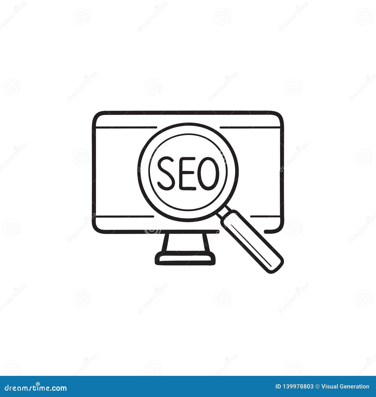 Computer with SEO Hand Drawn Outline Doodle Icon. Stock Vector ...