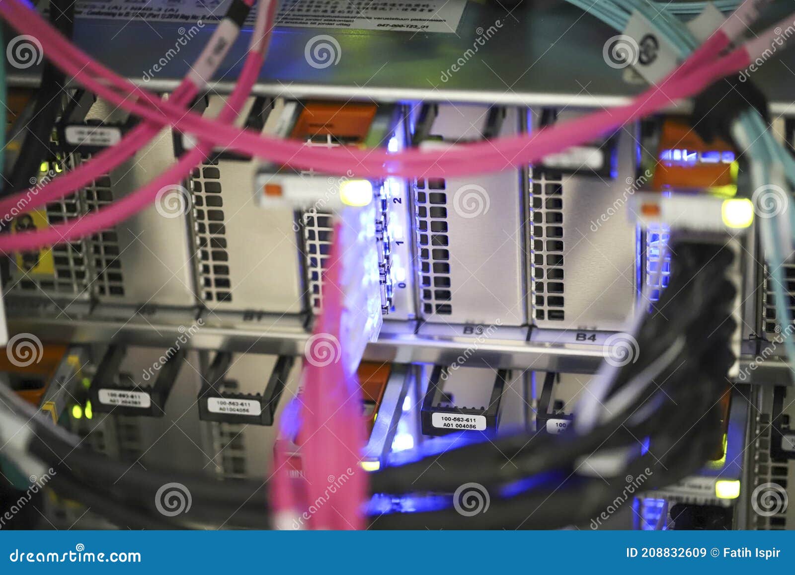 Computer Server Back View Cables Electronic Equipment Led Panels Stock ...