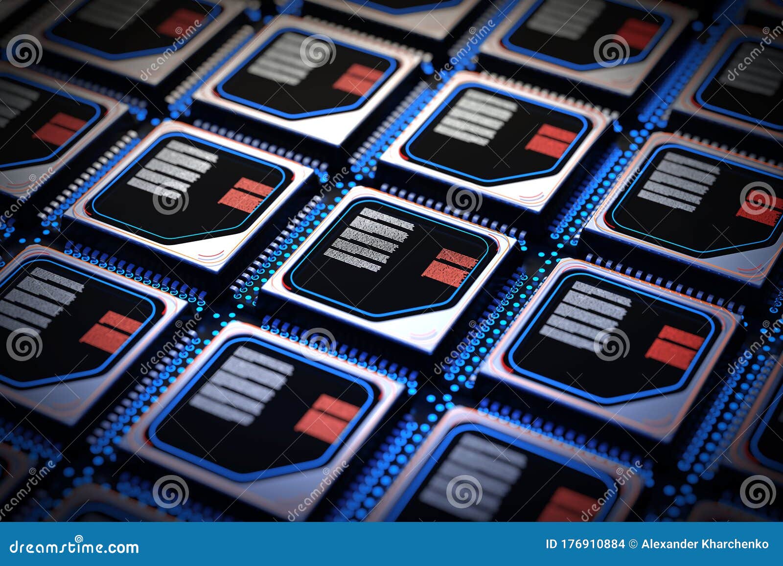 Computer Server Concept. Silicone Wafer with Rows of Microchip CPU. 3d ...