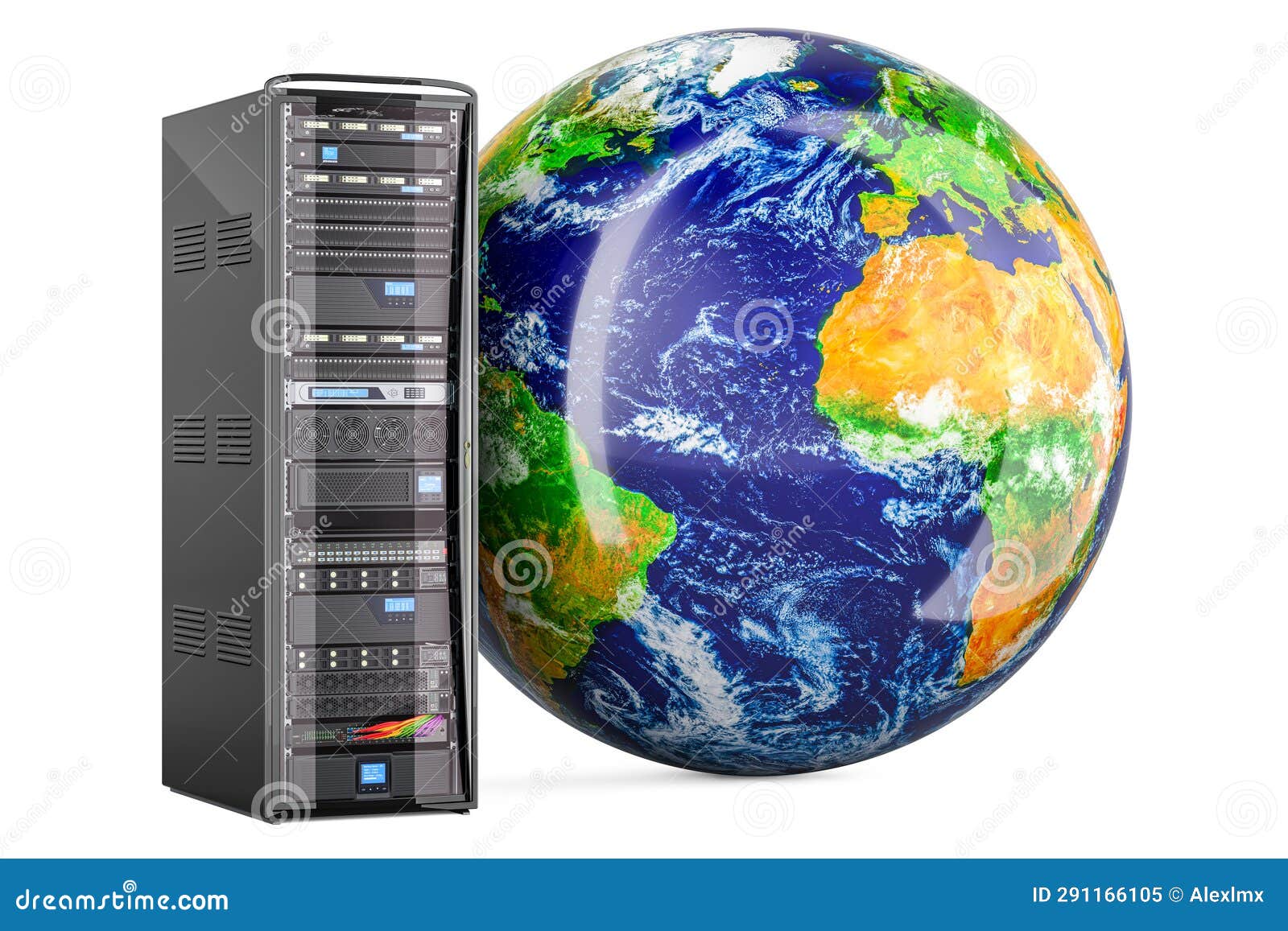 Computer Server with Earth Globe. Global Internet Concept, 3D Rendering ...