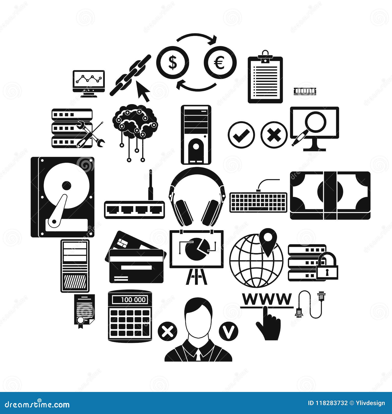 Computer Server Icons Set, Simple Style Stock Vector - Illustration of ...