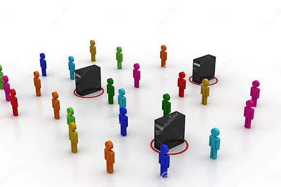 Computer Server Network with People Stock Illustration - Illustration ...