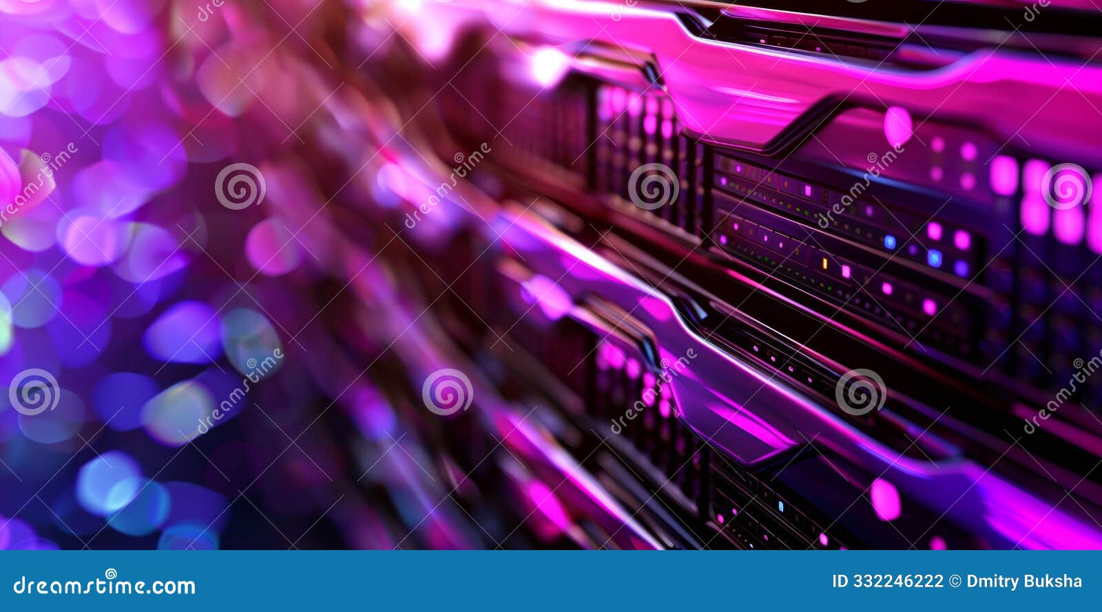 A Computer Server Rack is Artistically Illuminated with Vibrant Colors ...