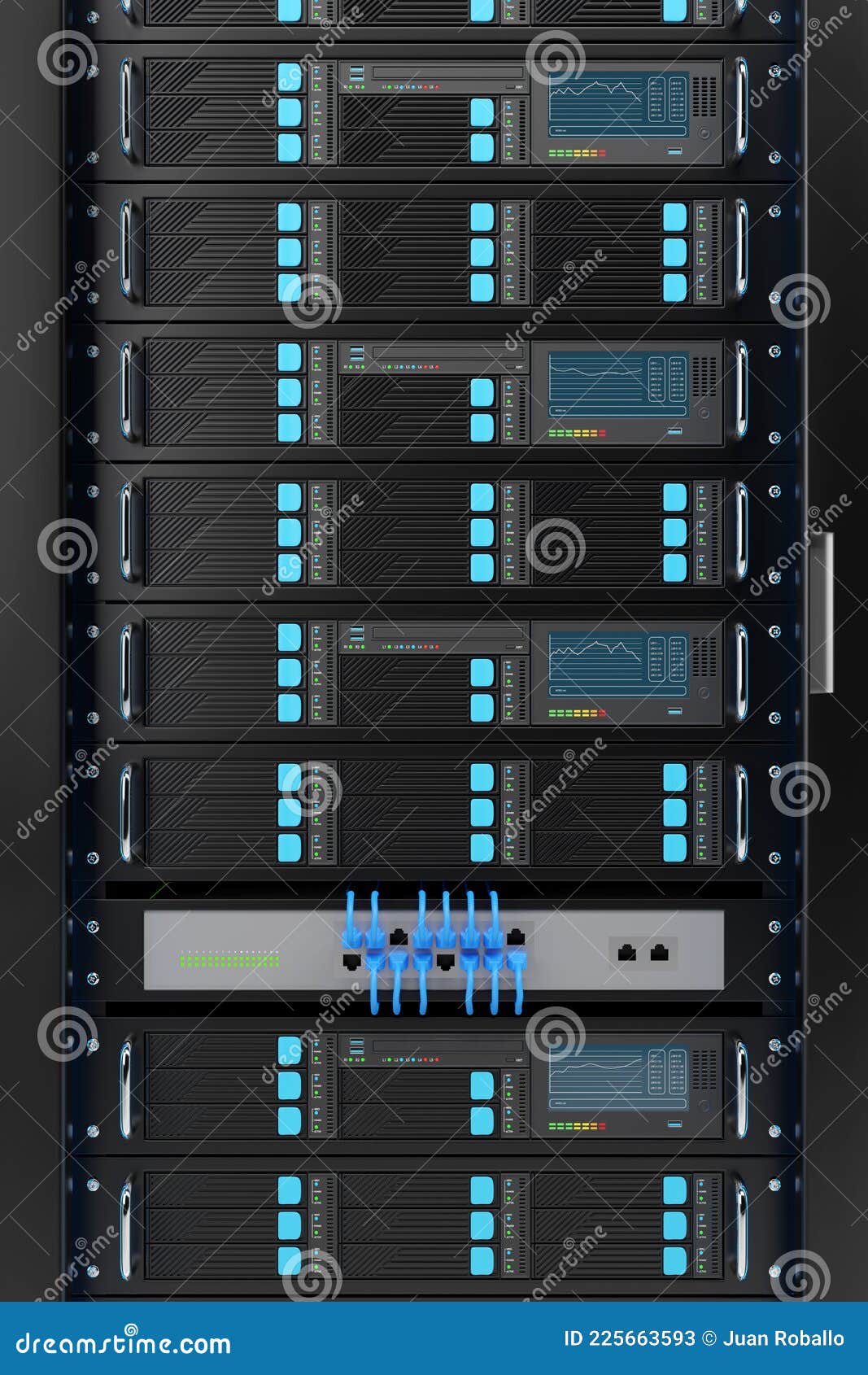 Computer Server Rack Close Up. 3d Illustration Stock Illustration ...
