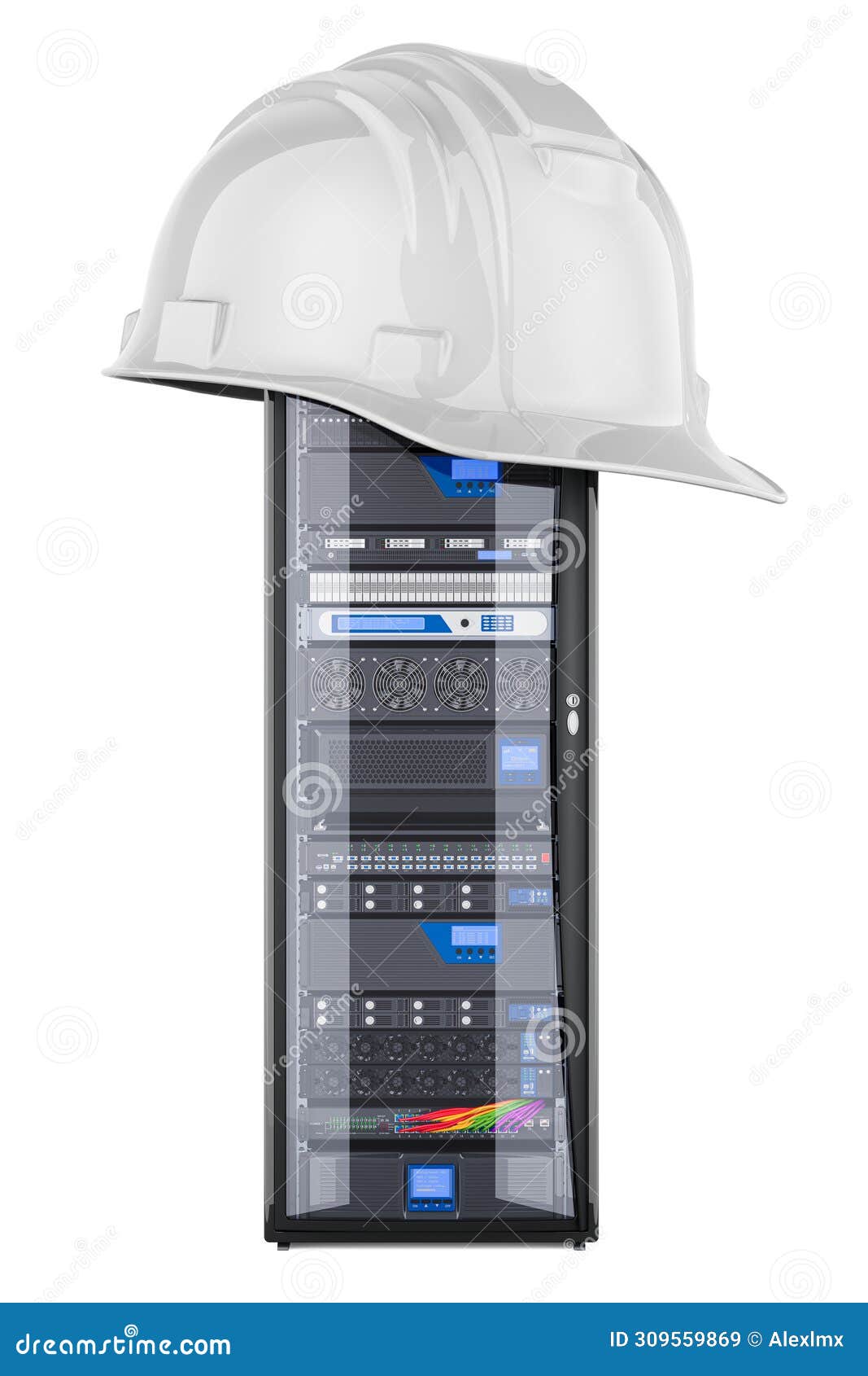 Computer Server Rack with Hard Hat. Service and Maintenance, Concept ...