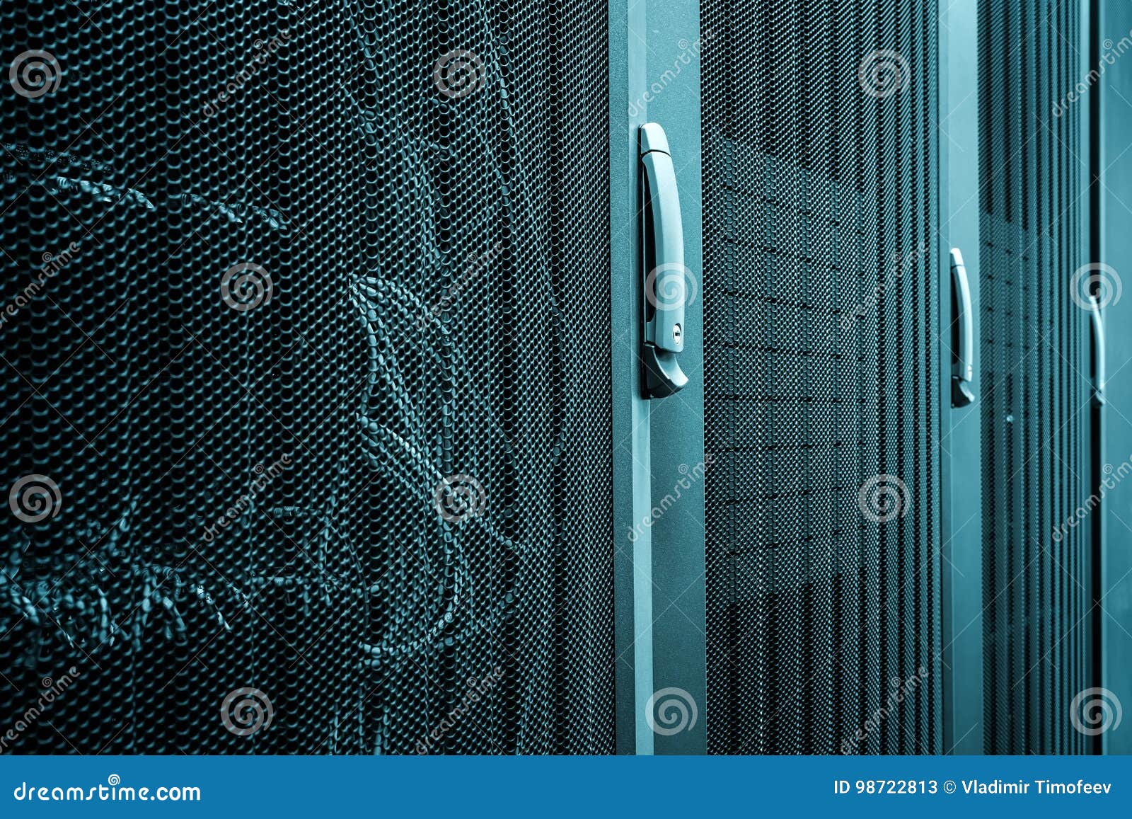 Computer Server in Rack Server. Door Handles and Grille Closeup Stock ...