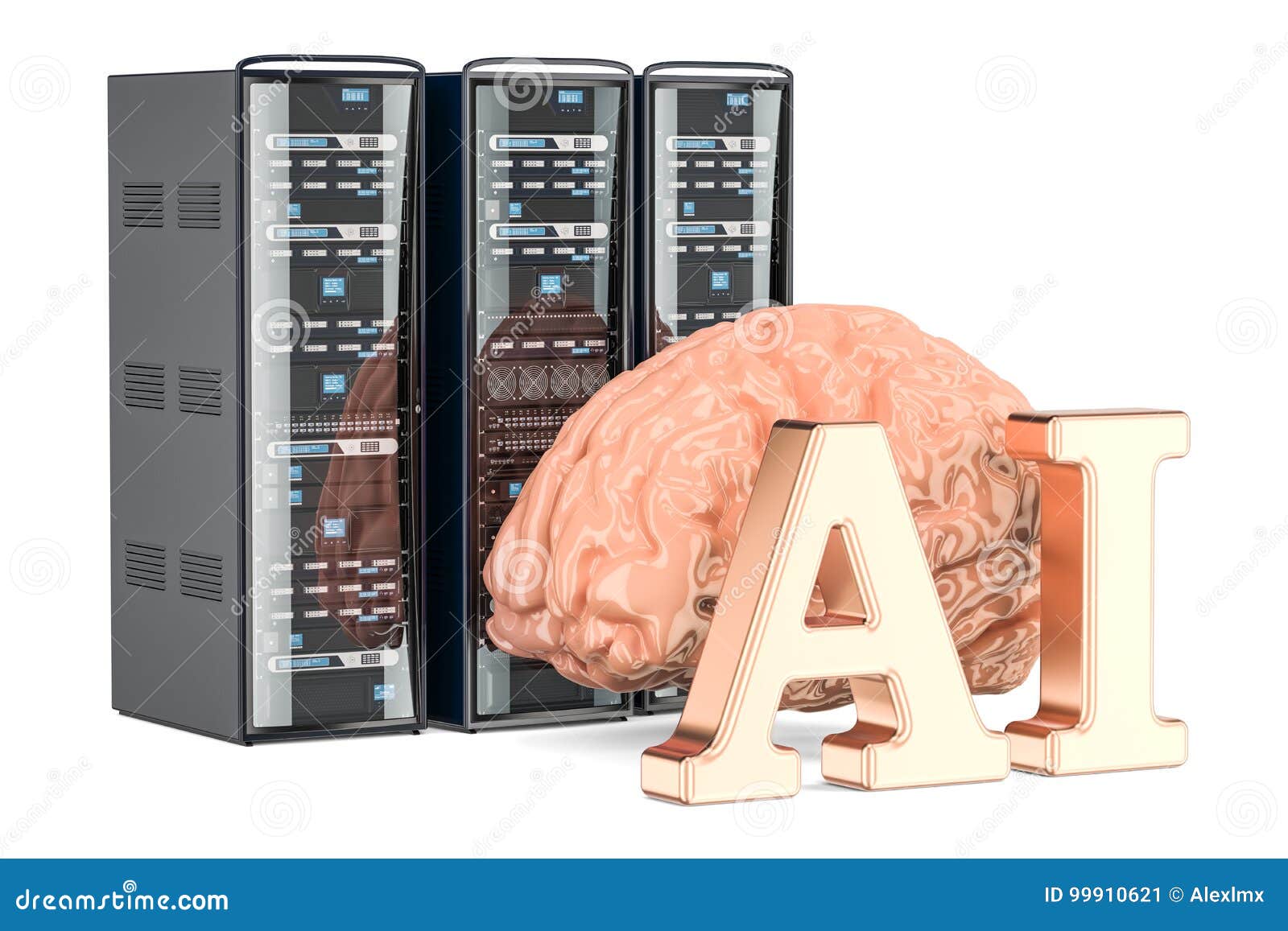 Computer Server Racks AI Concept, 3D Rendering Stock Illustration ...