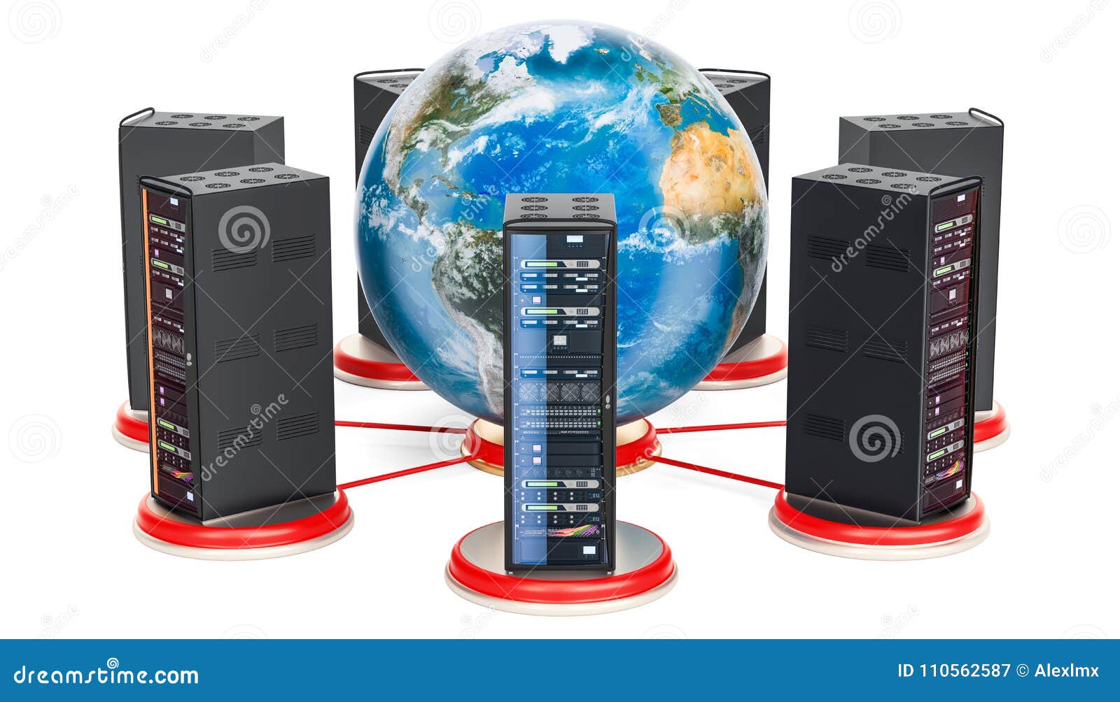 Computer Server Racks Around the Earth Globe. 3D Rendering Stock ...
