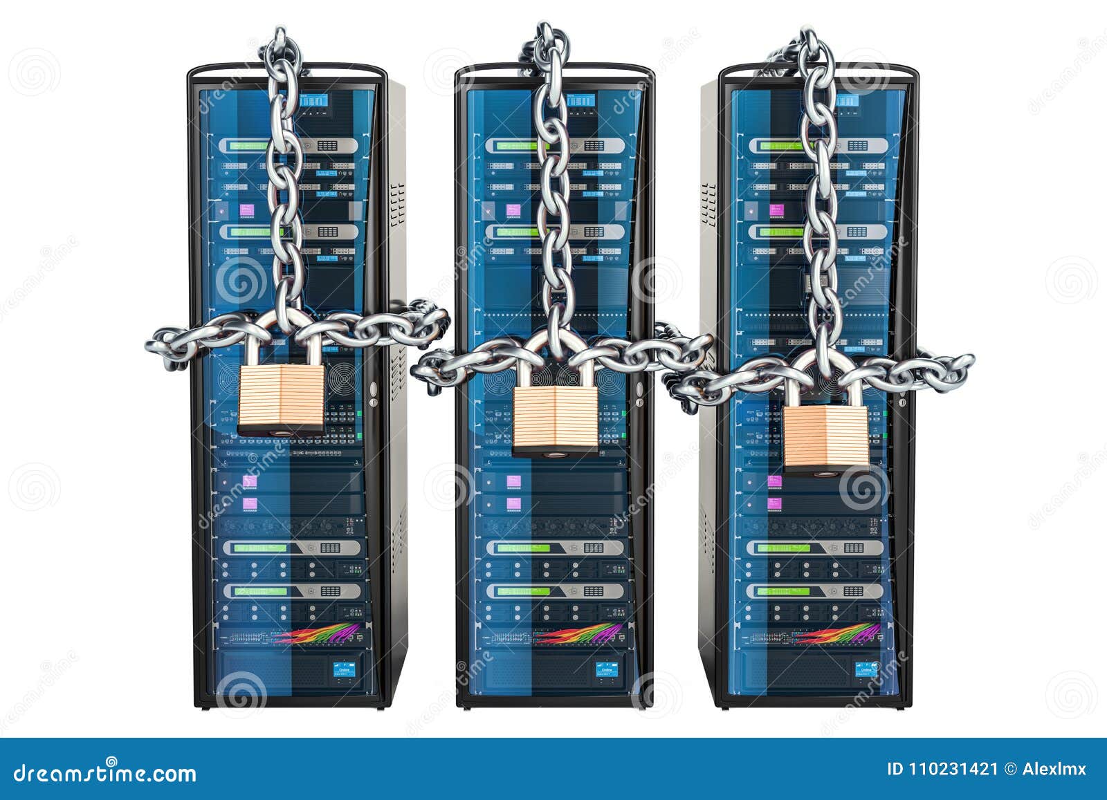 Computer Server Racks with Chain and Padlocks. Security and Protection ...
