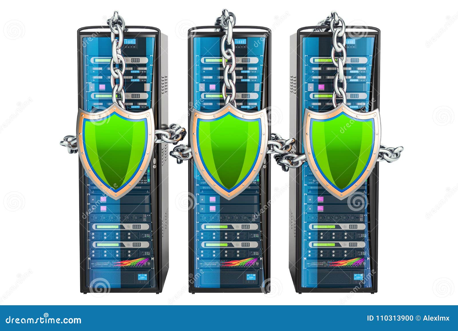 Computer Server Racks with Chain and Shields. Security and Protection ...