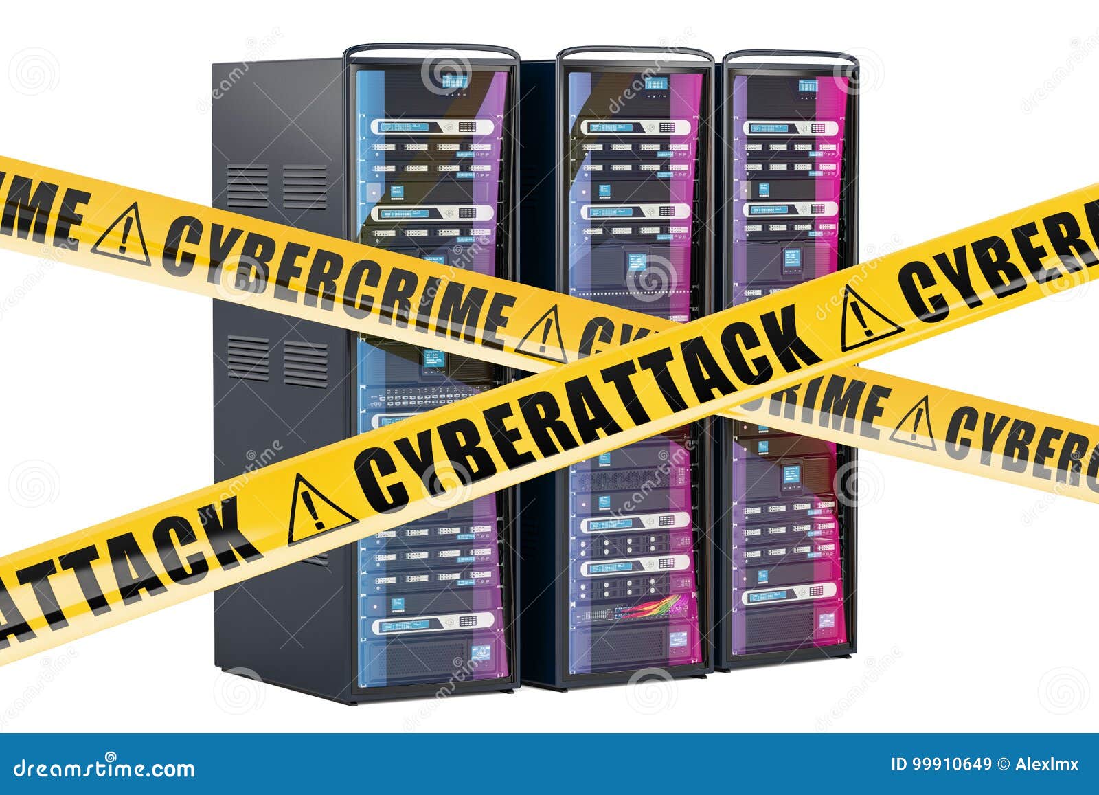 Computer Server Racks, Cyber Attack Concept. 3D Rendering Stock ...