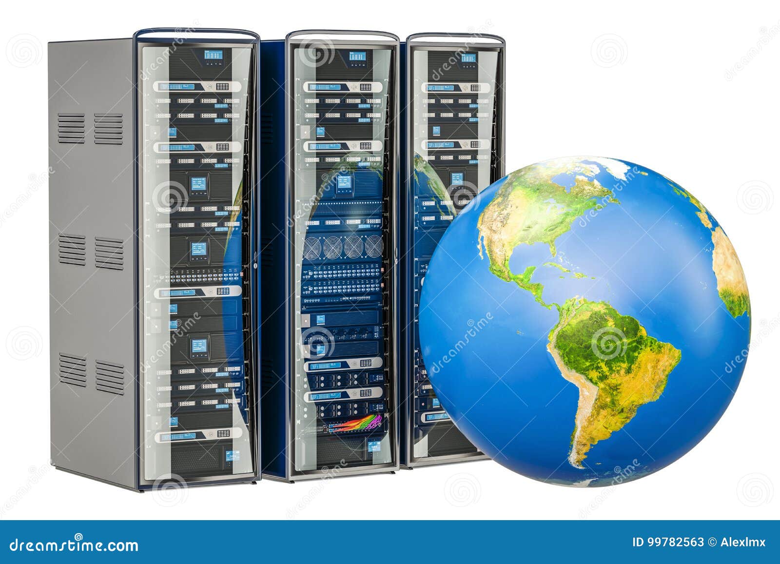 Computer Server Racks With Earth Globe. Global Internet Concept, 3D ...