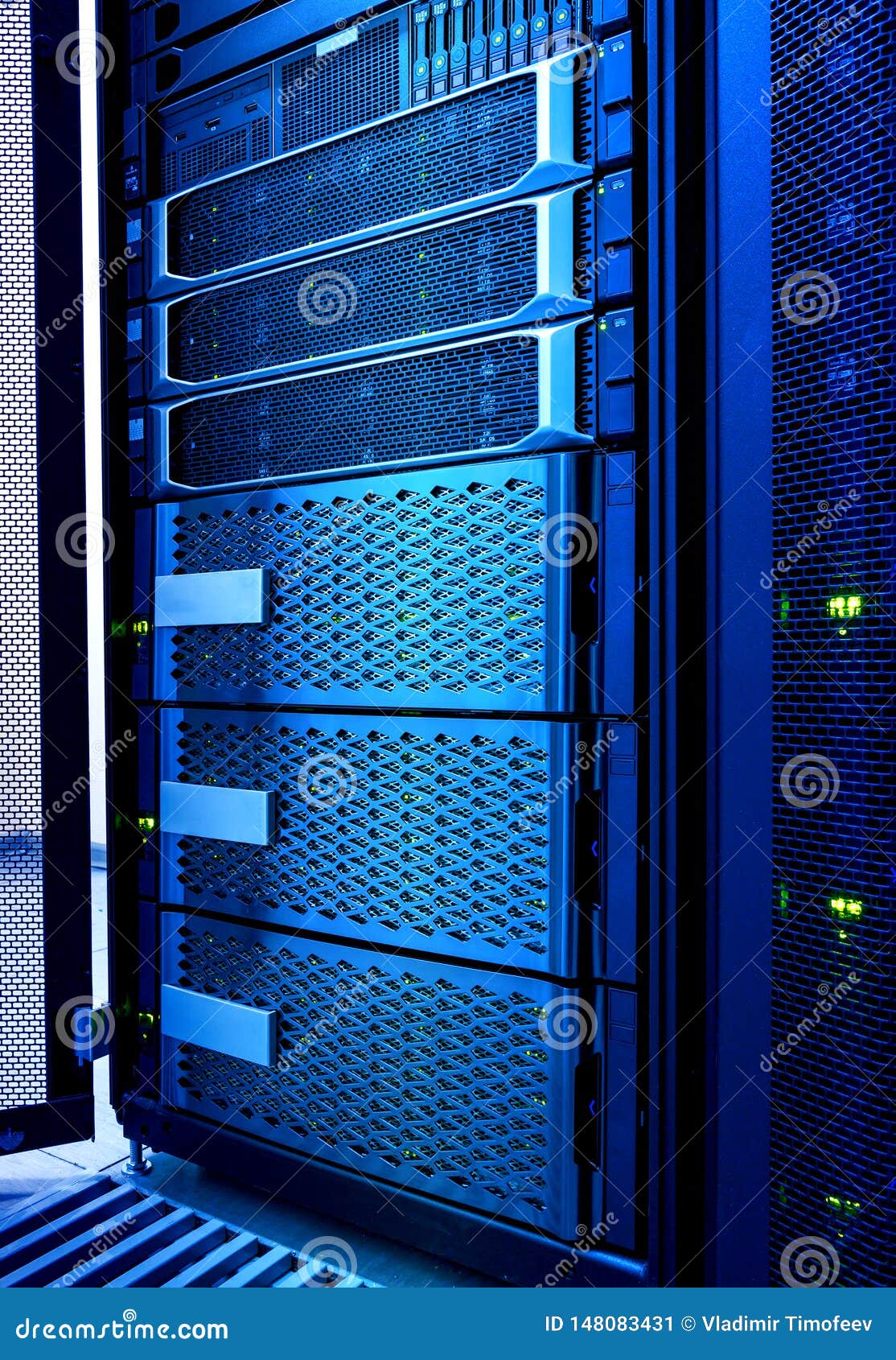 Computer Server and Raid Storage in Datacenter Cold Blue Toning Stock ...