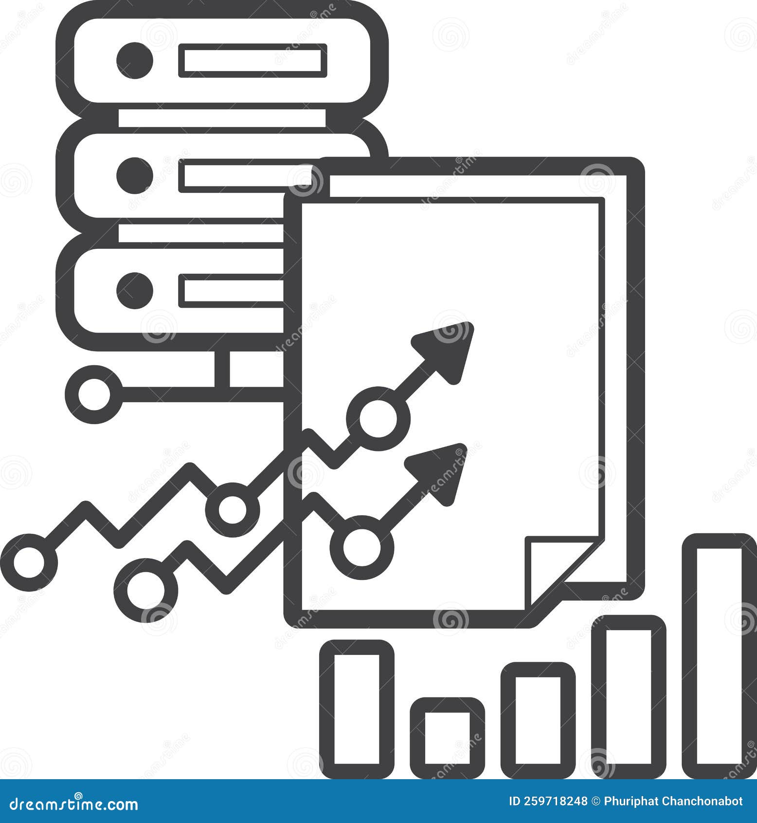 Computer Server and Report Illustration in Minimal Style Stock Vector ...